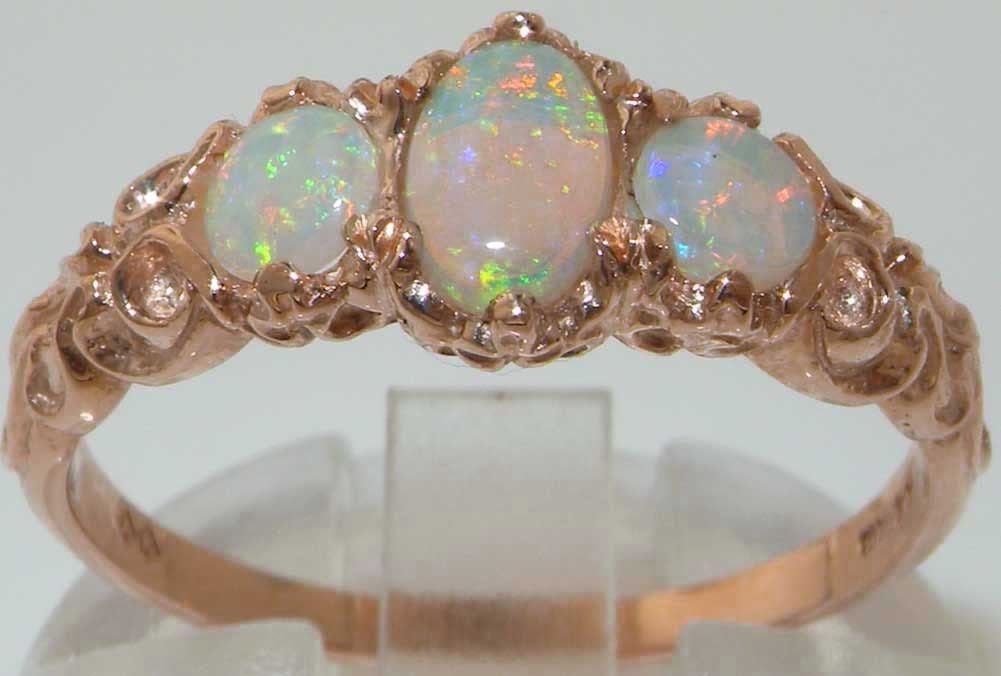 14K Rose Gold Natural Colorful Opal Ring English Victorian