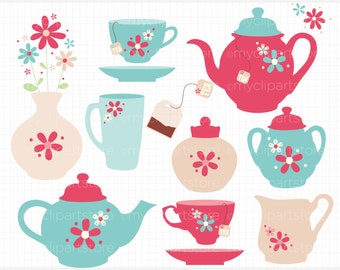 Popular items for tea set clipart on Etsy