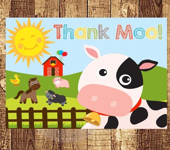 Farm Animal Thank You Card Barnyard Birthday by PlayOnWordsArt