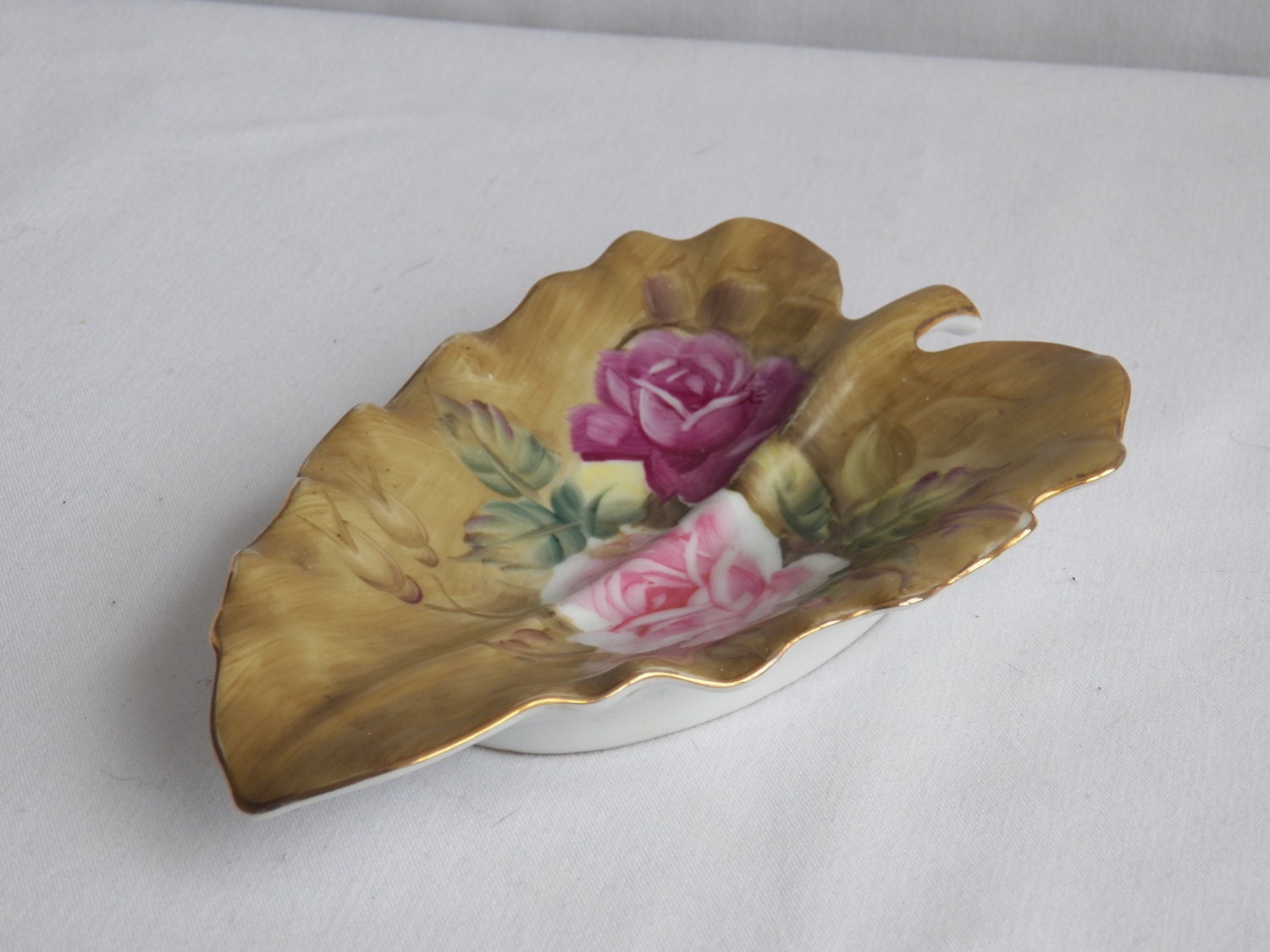 Hand Painted and Numbered Lefton China Vintage Porcelain Leaf