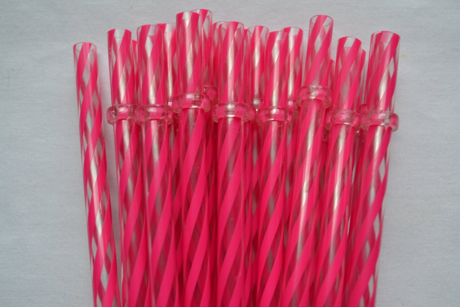 11 Dark Pink & Clear Swirly Straws Reusable with Rings