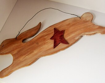 Large, Wood, Whitewashed Running Rabbit - Garden and Shed Design ...