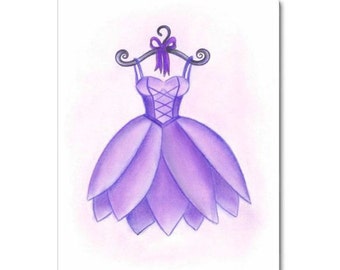 Princess Dress Art Print Purple Girl Nursery Girls by handpainting