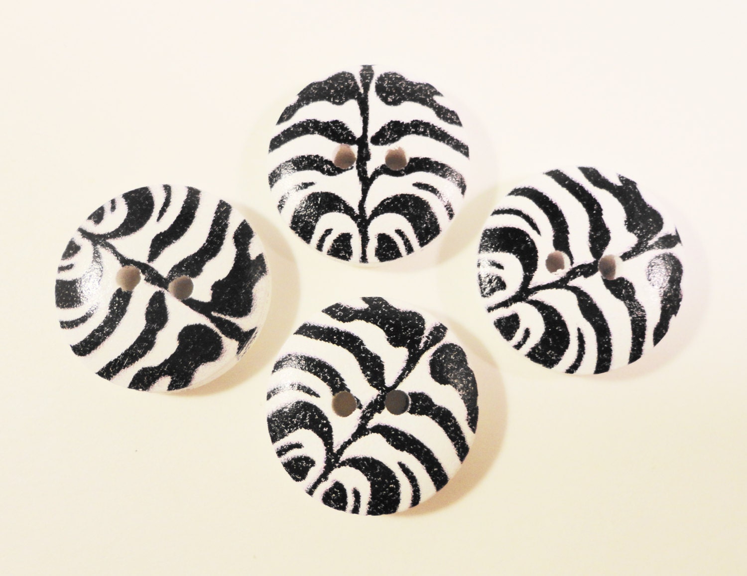 Zebra Print Buttons 18mm Black and White Wood Wooden Painted 2