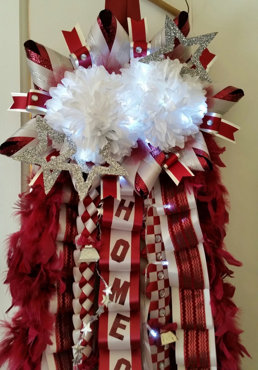 Double Homecoming Mum with Lights Maroon Ready To by MumAMia3