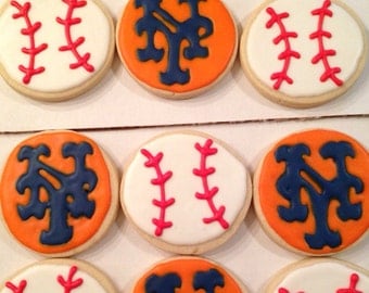 Items similar to New York Mets Baseball themed Decorated Cookies- bats ...