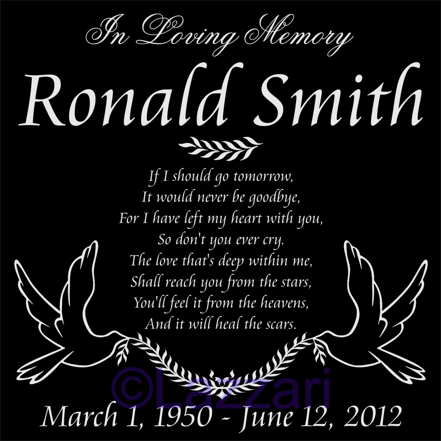 Personalized Memorial 12x12 Custom Engraved