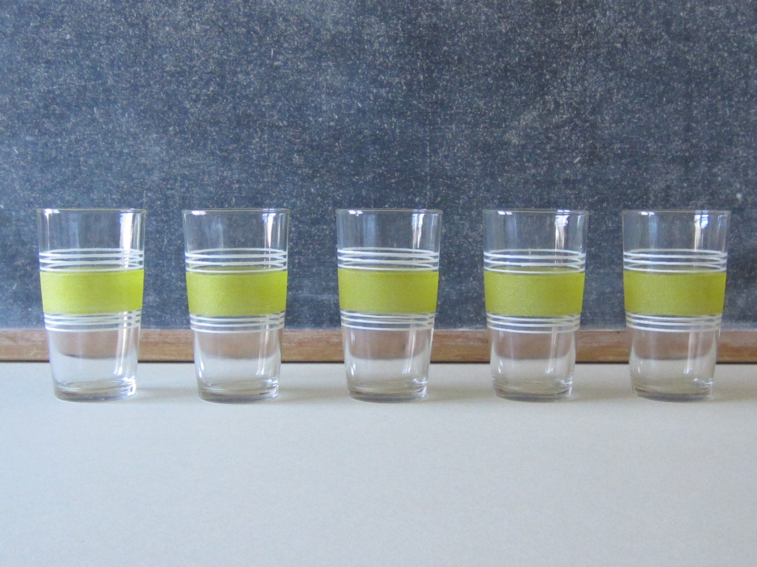 Yellow Frosted Band Glasses with White Pin Strip Bands GYF1 – Haute Juice