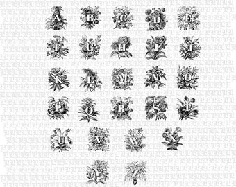 Digital Collage Sheet A-Z Antique Alphabet Embellished Designs Letter ...