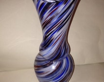 Vintage Mid Century Swirled Blue Murano Glass Vase