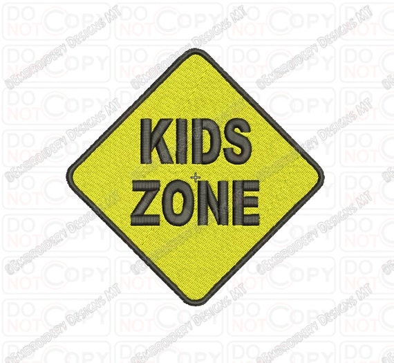 Kids Zone Symbol Sign Embroidery Design in 2x2 3x3 4x4 and 5x7