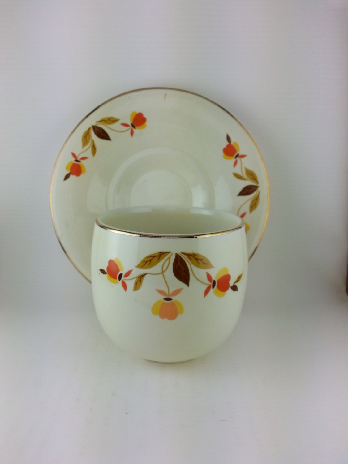 Vintage Hall Pottery Autumn Leaf, 6″ saucer and marmalade/mustard pot ...