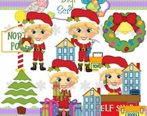 Christmas Elf Boy Blonde Clip Art Set - Clipart scrapbooking set ...