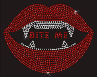 Hotfix Rhinestone Transfer Vampire Lips Bit Me Diamante Transfer Iron ...
