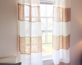Horizontal Striped Burlap Curtain (Made with Faux Burlap)