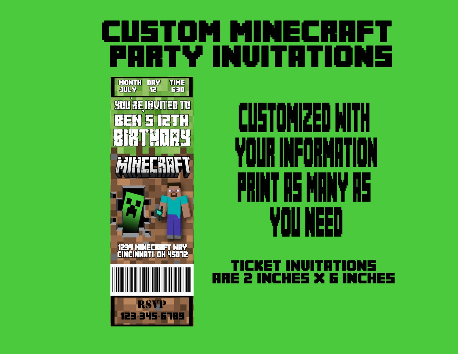 Minecraft Birthday Invitations