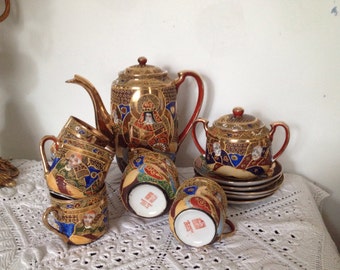 Genuine Samurai China Hand Painted Heavily Gilded Tea Set From Japan 13 ...
