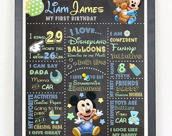 Baby Mickey Mouse 1st Birthday Chalkboard/Printable/First Birthday Sign ...