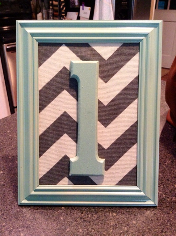 Items similar to Coastal - mint and gray chevron picture frame table ...