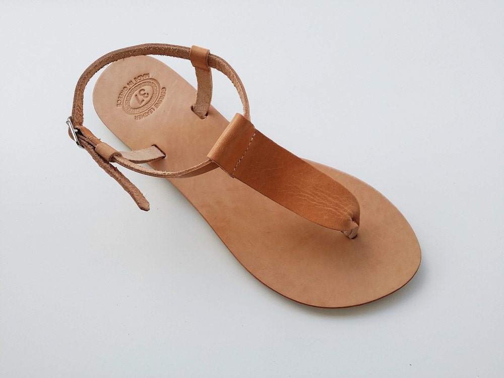 Women Sandals Light Brown Thong Leather Sandals by Leatherhood