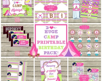 HUGE Glam Camping Birthday Party Printables Package Add on to invites ...