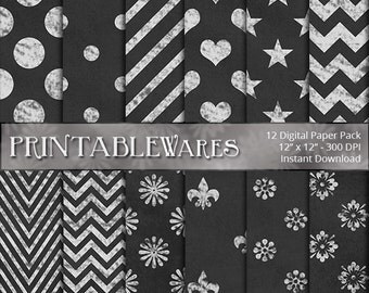 Chalkboard Digital Scrapbook Paper Pack - Polka Dots - Chevron - Zig ...