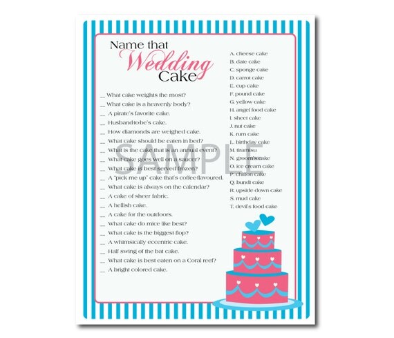 Name That Cake Bridal Shower Game Answers