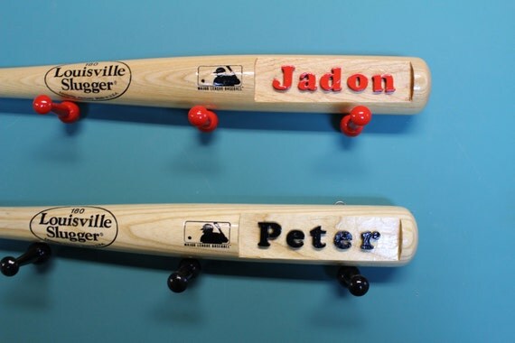 Items similar to Personalized Louisville Slugger baseball bat peg rack ...