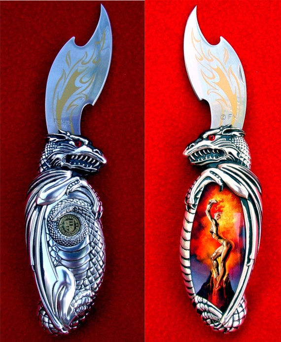 New Dragon Knife Silver Fill Gold Plated Genuine Knightstone