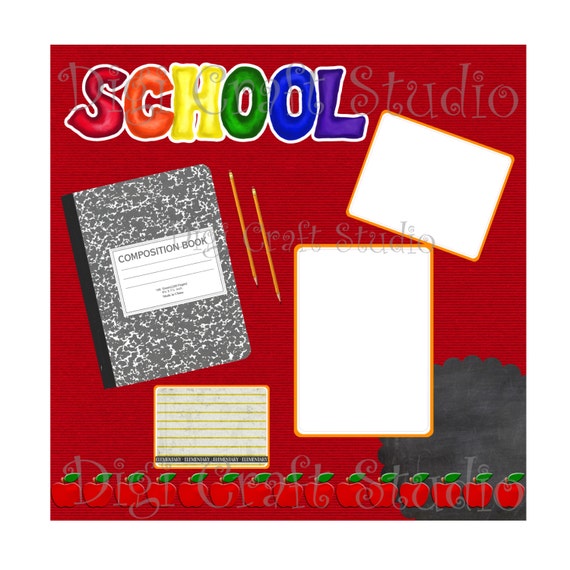 Items similar to School Digital Scrapbook Quick Pages 12 x 12 png and ...