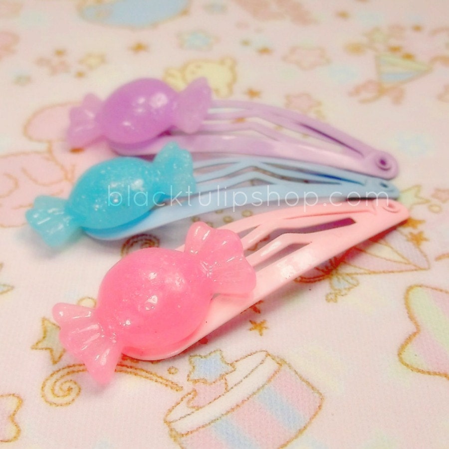 3pc Glitter Pastel Hard Candy Hair Clips Kawaii Barrettes