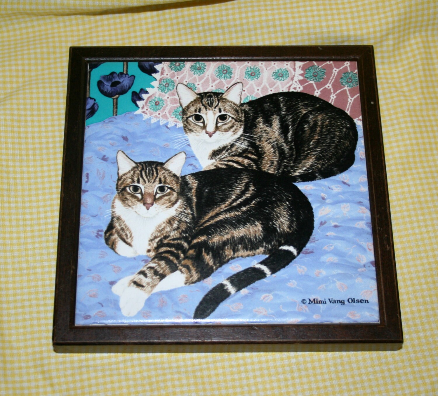 Blue Cat Trivet Vintage Avon Orient Tile Tabby Cat Trivet by