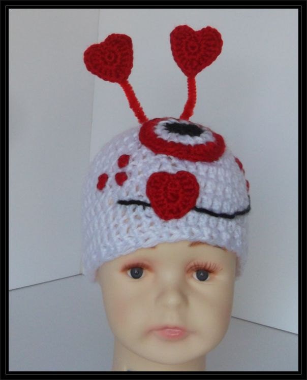 Crocheted One-eye'd Love Bug Valentine Hat Ready to