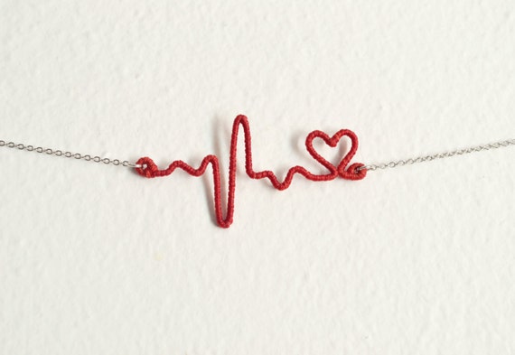 Red Heart Necklace Valentines Gift Heartbeat Necklace