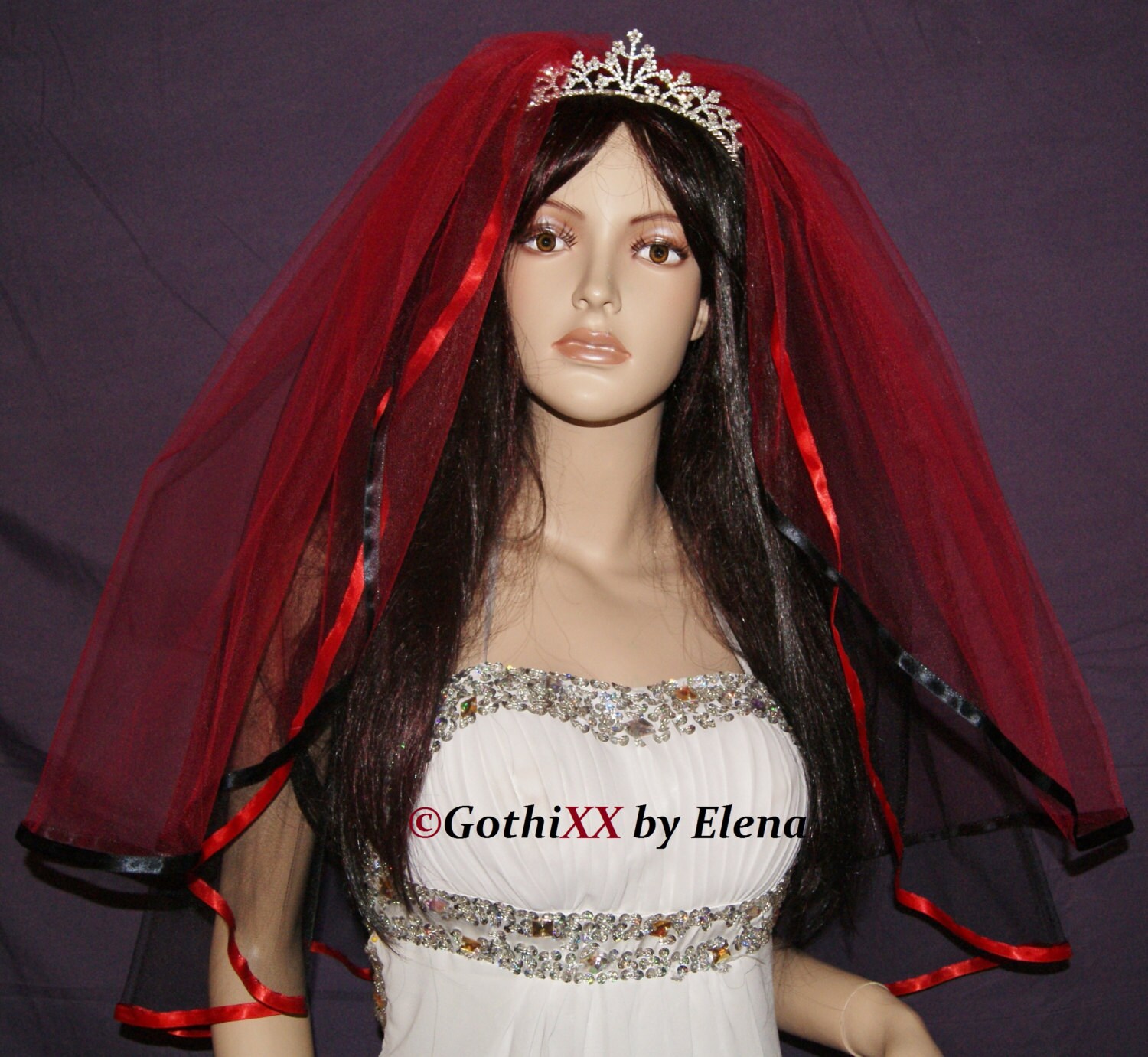 Wedding Veil Gothic Multi Colored Black Red by GothiXXbyElena