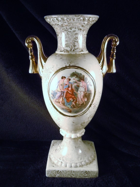 Vintage Empire Ware England Porcelain Gold Floral Maidens 2