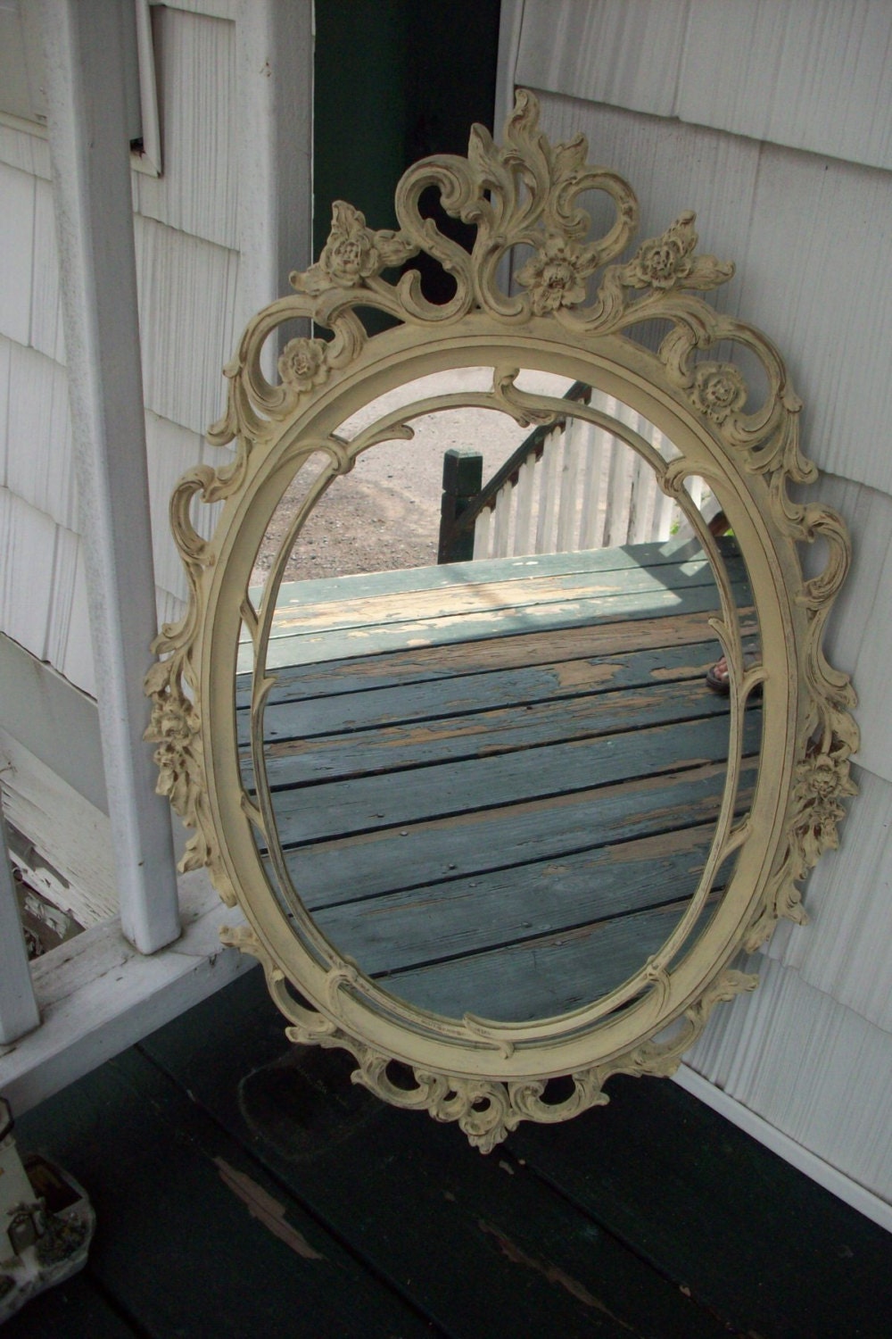 Vintage Syroco Mirror Shabby Chic Oval by UpcycledCottageDecor