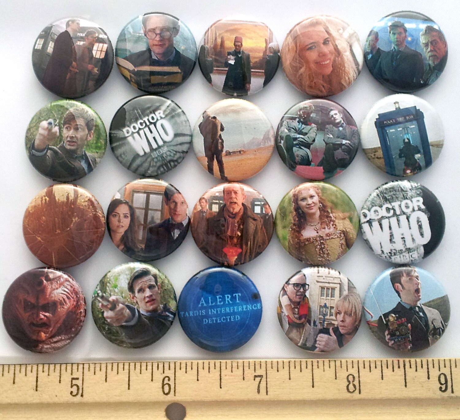 20pc 1 inch DR WHO set 4 Pinback Buttons badges flair 50th anniversary ...