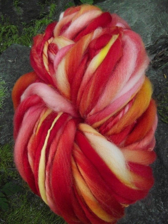 Handspun art yarn handpainted wool yarn Falkland wool