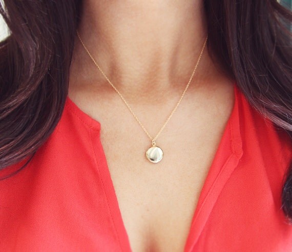 Tiny Gold Locket Necklace on Delicate 14kt Gold Filled Chain