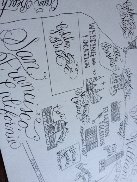 Calligraphy Hand Illustrated Wedding Map by calligraphybyhillary
