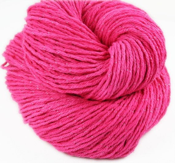 HOT PINK Sparkle Cotton worsted weight yarn 230 yds by AlohaBlu