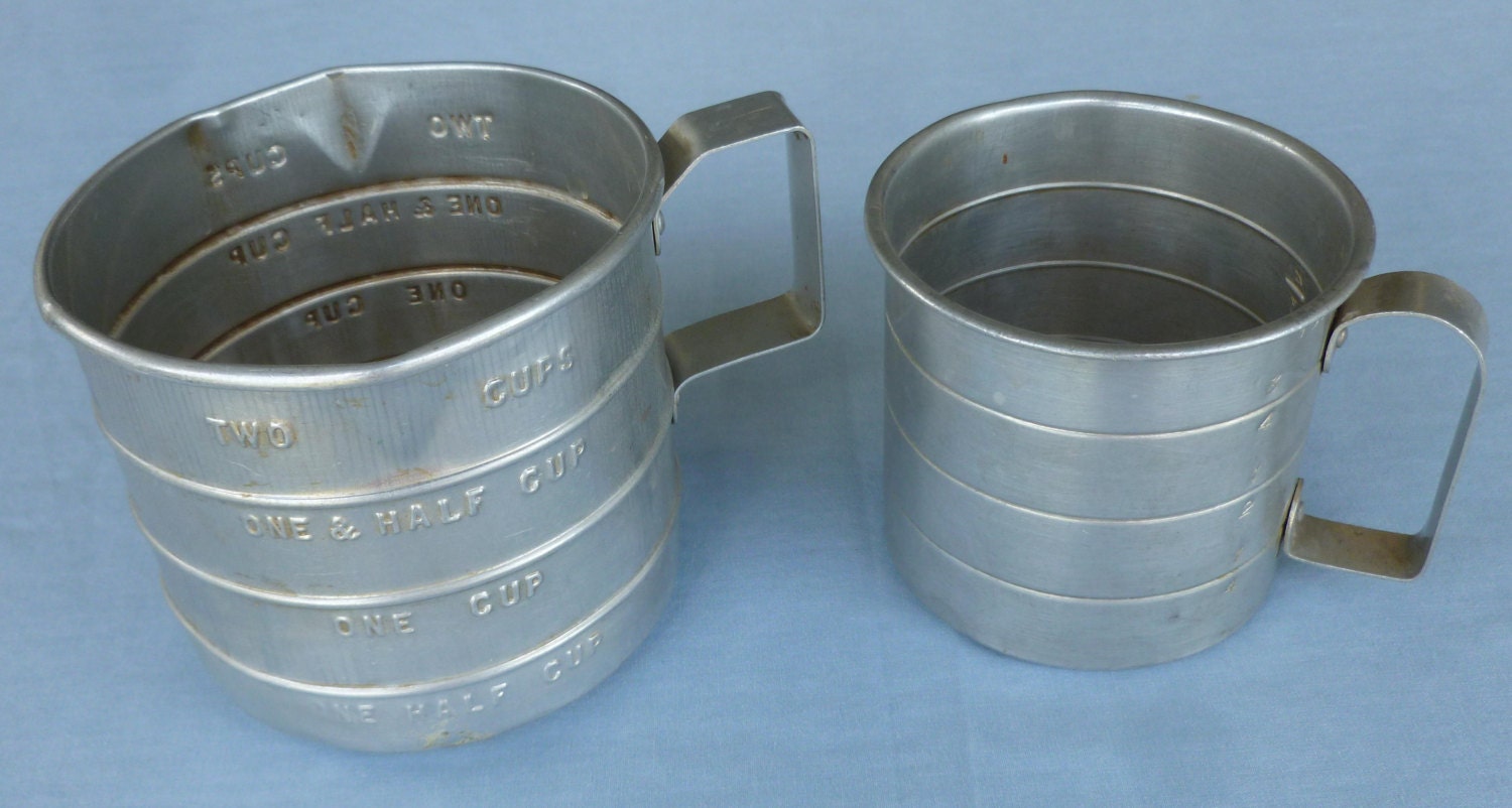 2 Vintage Aluminum measuring cups 2 Cups and 1 Cup Measures