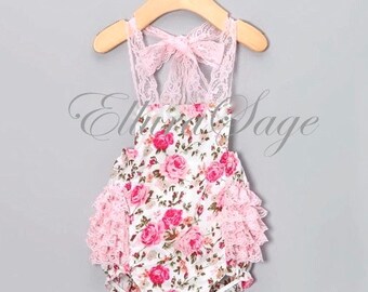 Baby Lace Romper - Satin BabyRomper - Baby Girl Sunsuit - Baby Floral Romper - Floral Bubble ...