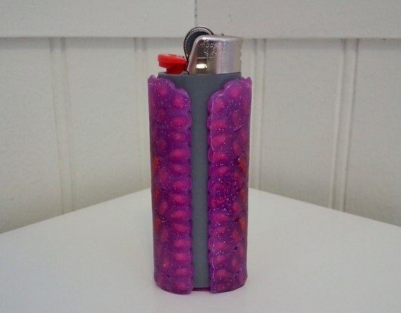 Flower of Life Perler Bead LIGHTER CASE purple glitter