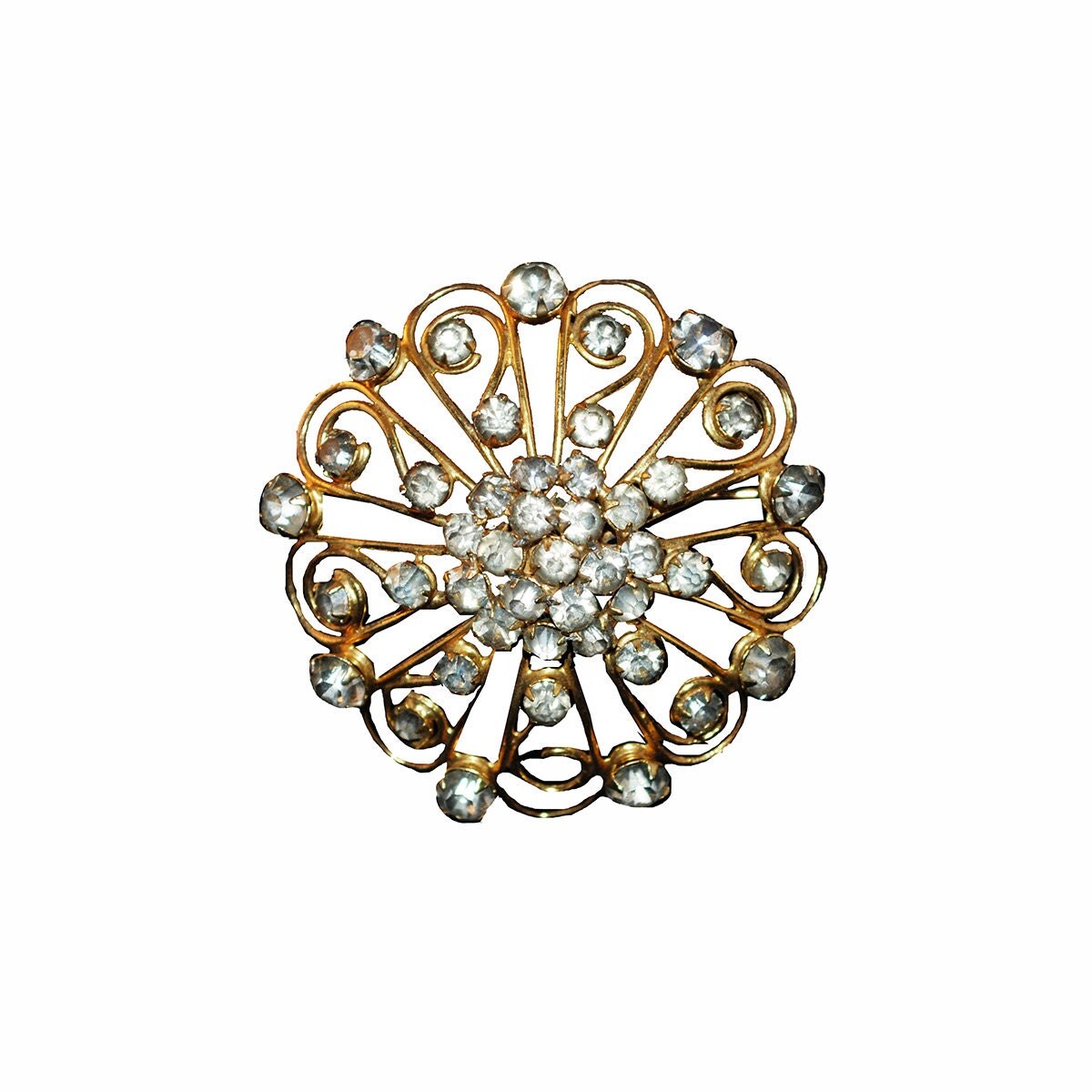 1950s Vogue Brooch, Clear Rhinestone Starburst, Gold Metal Wire – Haute ...