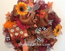 Popular items for fall deco mesh wreath on Etsy