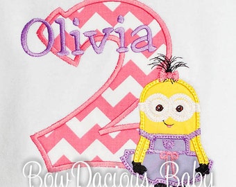 Minion Birthday Shirt, Girls birthday shirt, Monogrammed, Minion shirt ...