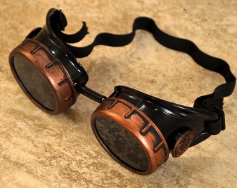 Steampunk Goggles Black w/ Dark Lenses Copper Accent and Copper Caps ...