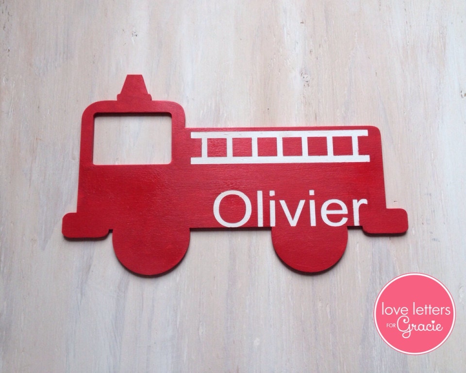 Wood Fire Truck Sign with Name Firetruck Sign Boy's